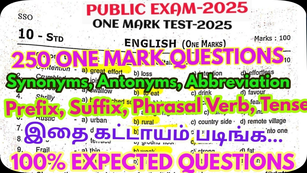 10Th English-Public Exam-2025-Most Expected One Marks-250 One Mark ...