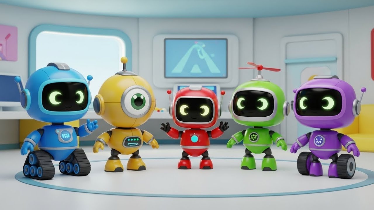 Five Little Robots | Fun Counting Robot Song for Kids | Nursery Rhymes ...