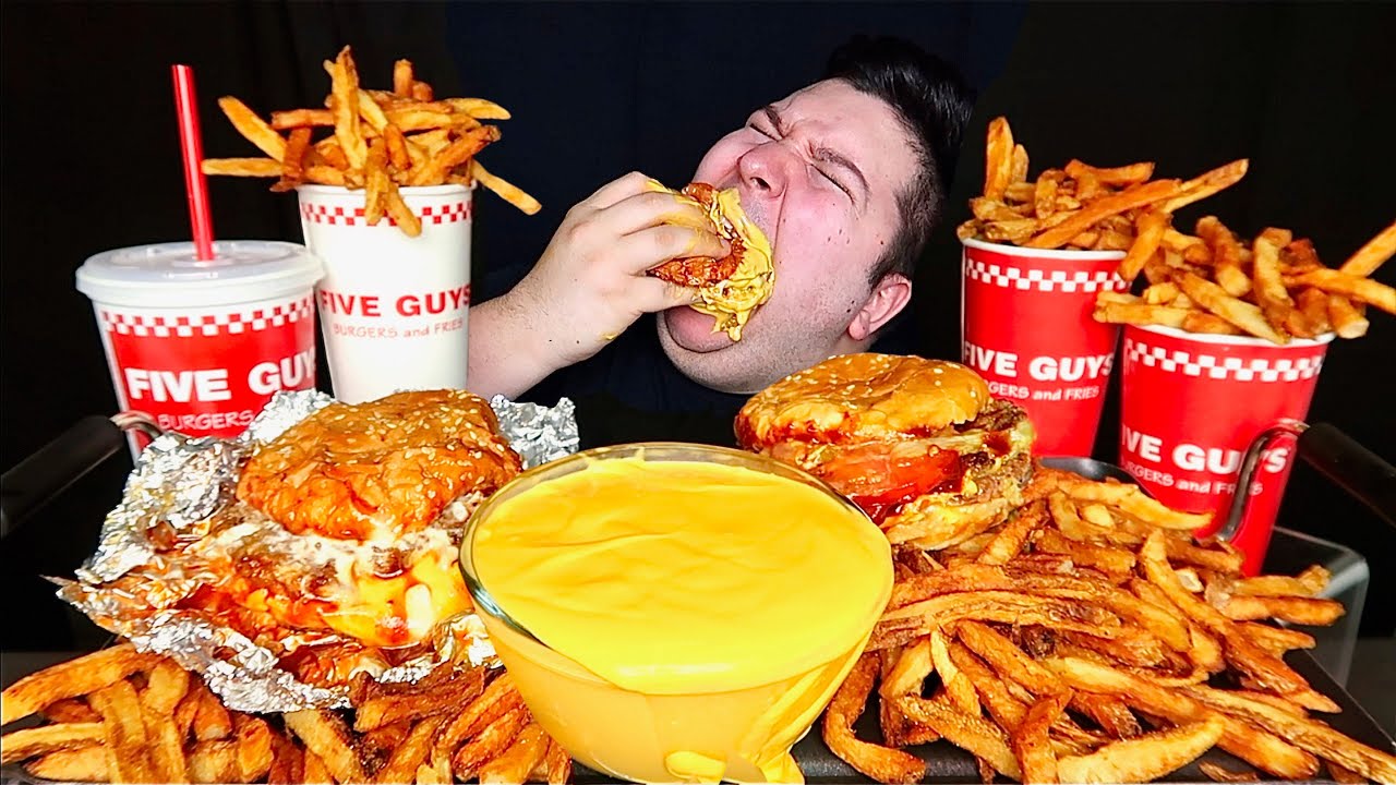FIVE GUYS with CHEESE SAUCE • Mukbang & Recipe - YouTube