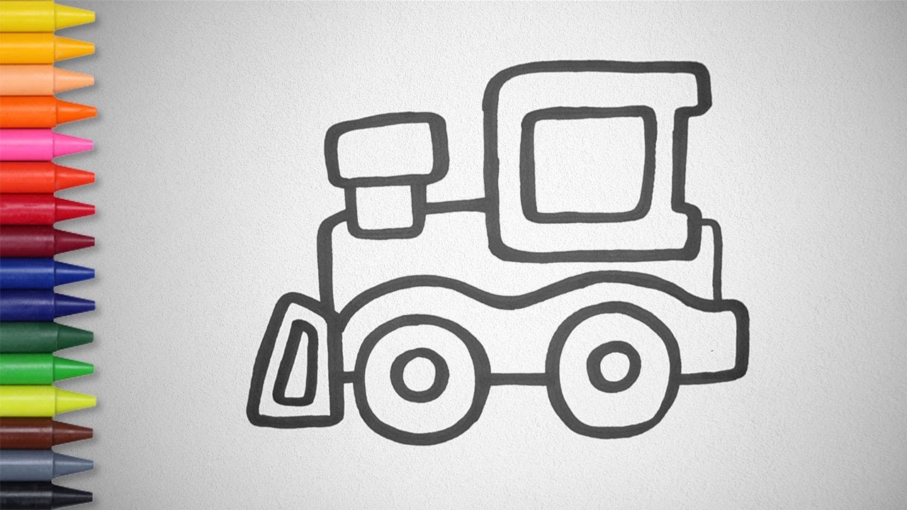 How to Draw Cute Train and Coloring Page with Crayons | Drawing and ...