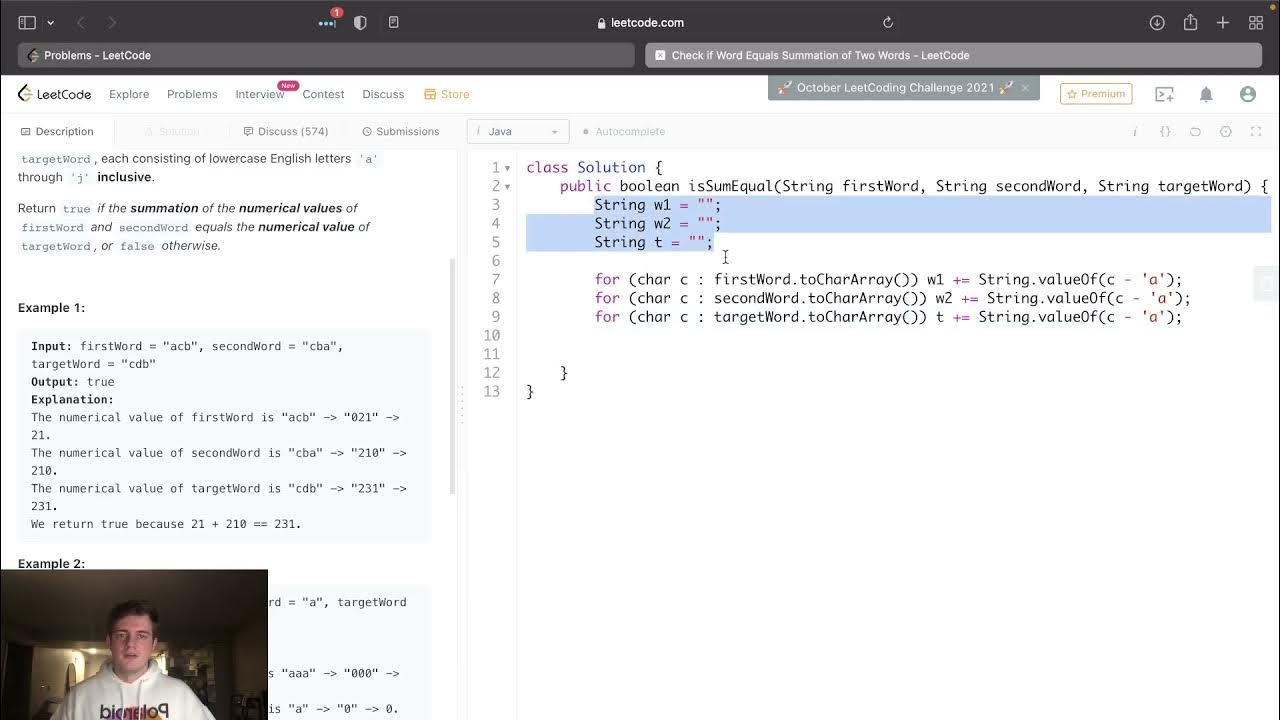 Leetcode Solution 1880 Check If Word Equals Summation Of Two Words Youtube