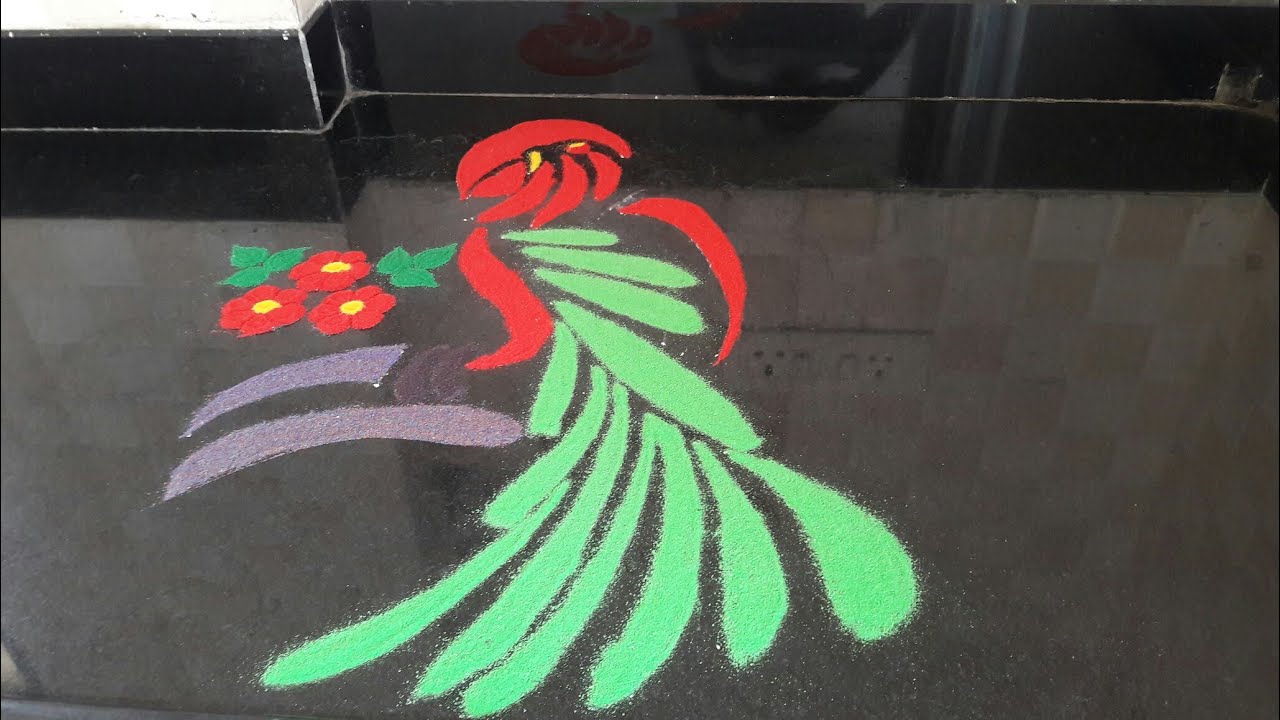 ||BEAUTIFUL PARROT RANGOLI DESIGN|| HOW TO MAKE PARROT USING COLOUR ...