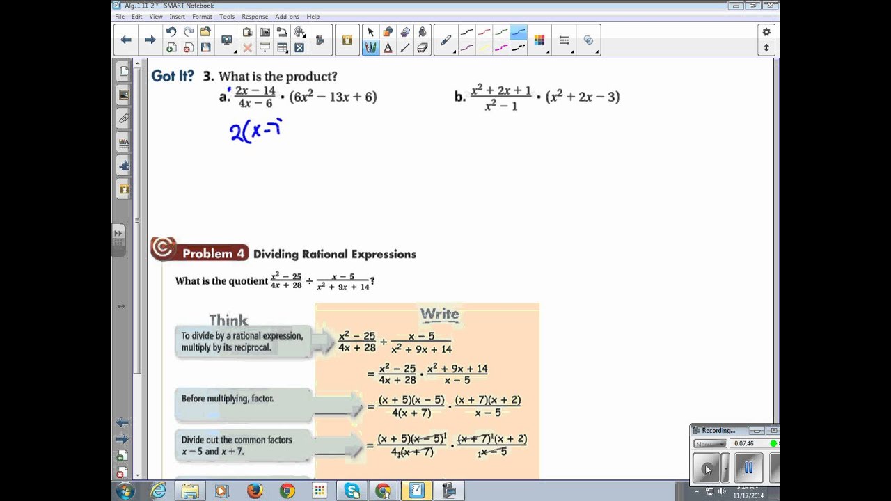 Algebra 1 Chapter 11 Section 2 Multiplying and Dividing Rational ...