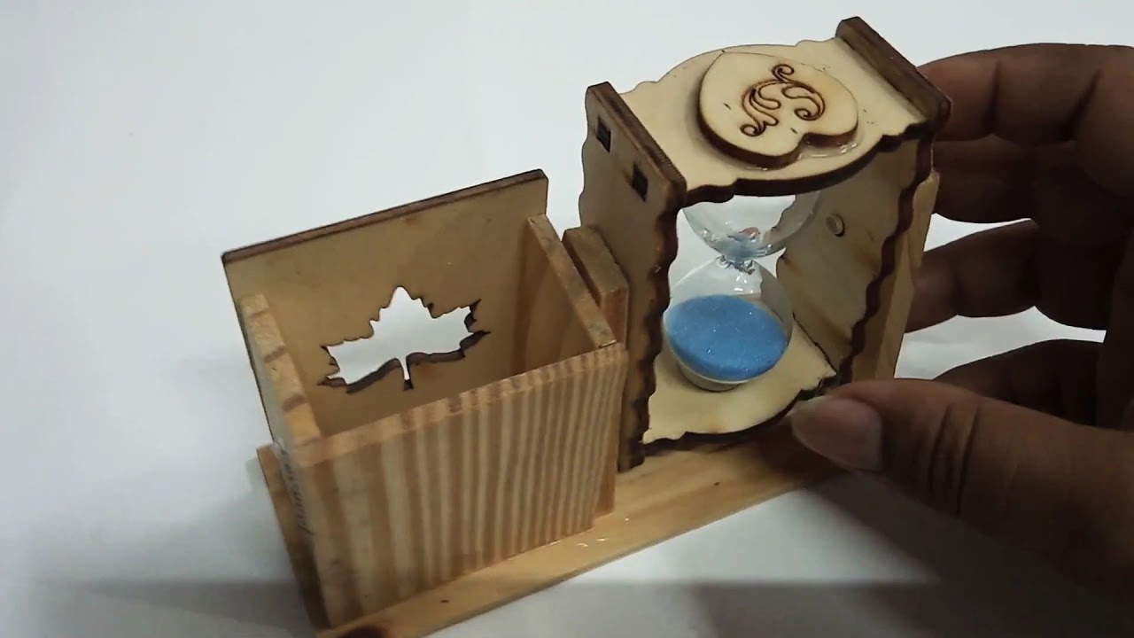 Sand clock pen stand balu ghori wooden made - YouTube