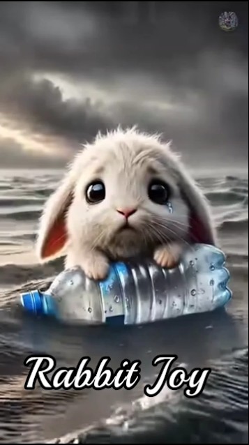 A little rabbit floating in the middle of a heavy rainstorm #Rabbit resuse #cute animals #animal ...