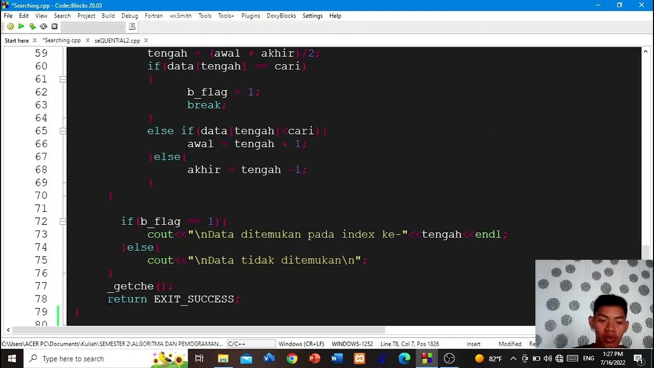 Penjelasan Program Binary Search Pada Bahasa C Youtube