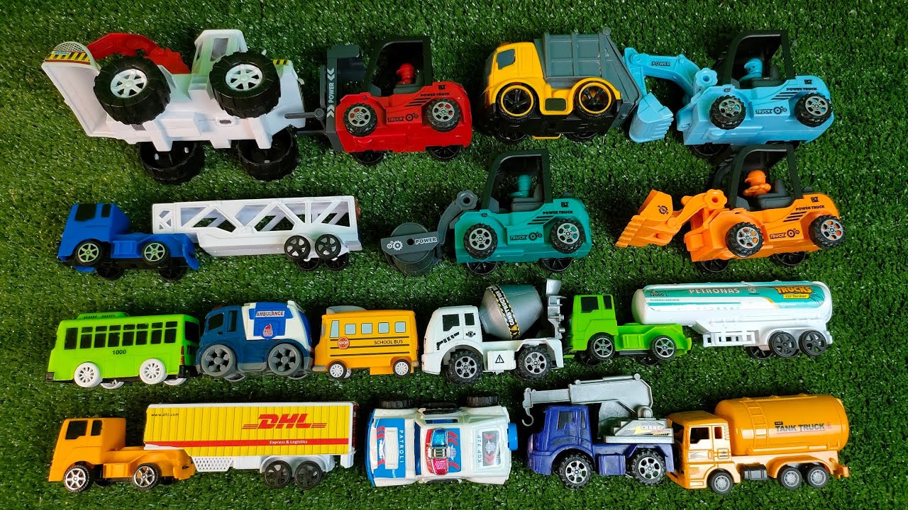 Menemukan Mainan Mobil Truk Excavator, Truk Tangki, Crane, Patroli ...