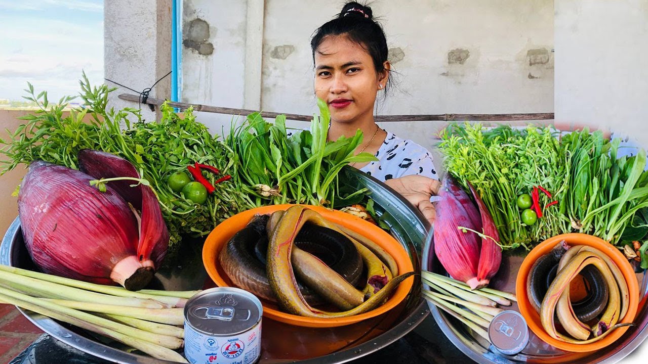 ស៊ុបអន្ទង់ស្រែ - How to Cooking Eels Soup with Fresh Vegetable - YouTube