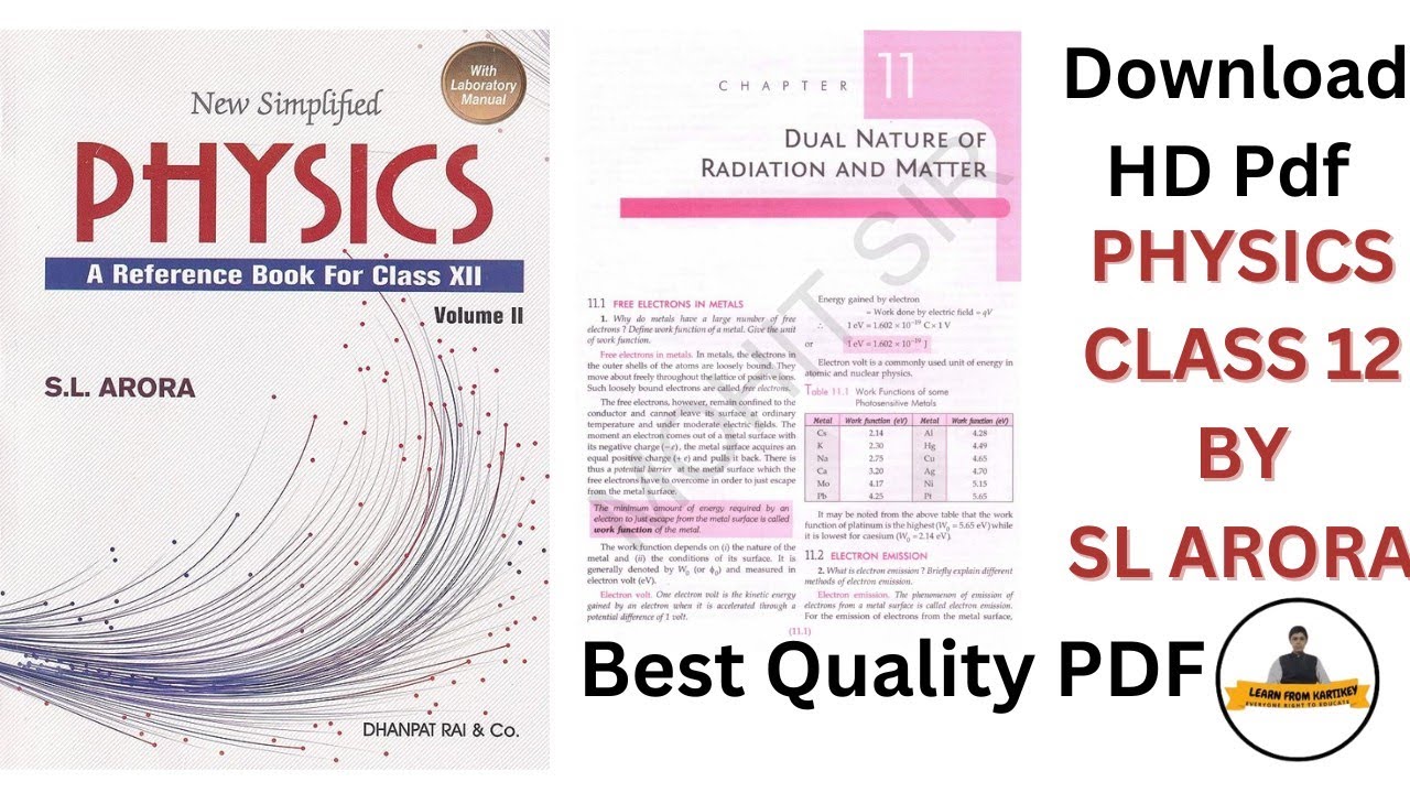Physics by S.L. Arora Class 12th With PDF Download Chapter 11 Dual Nature Of Radiation And ...