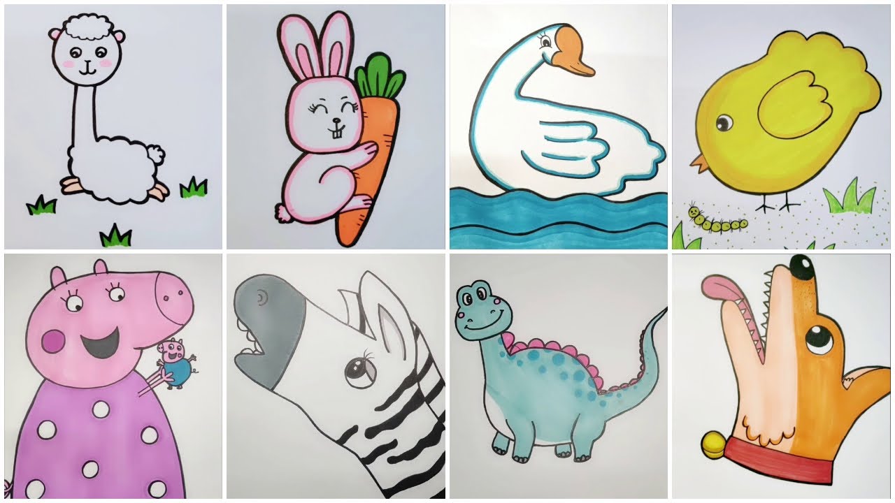 How to Draw Animals | Colorful Animal Drawings Tutorial for Kids ...