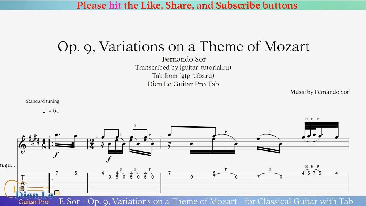 F. Sor - Op. 9, Variations on a Theme of Mozart - for Classical Guitar ...