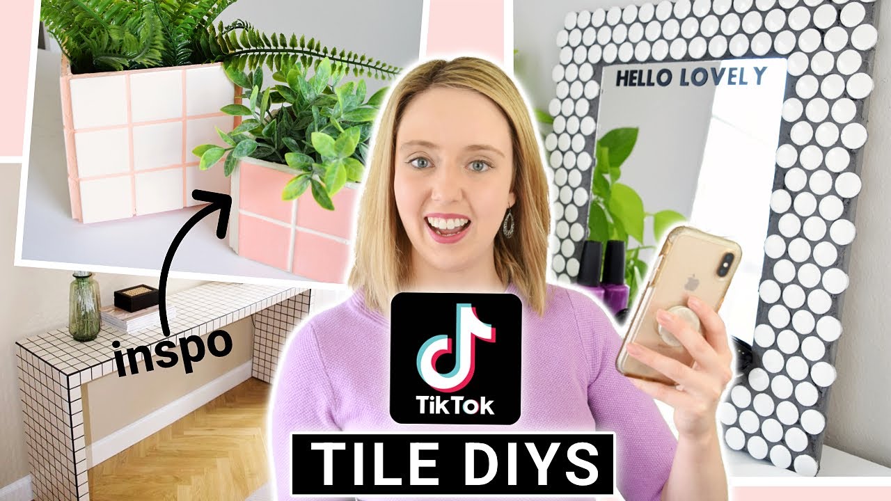 DIYing VIRAL TIKTOK Tile Projects 📱 Aesthetic Tile Planter + Mirror ...