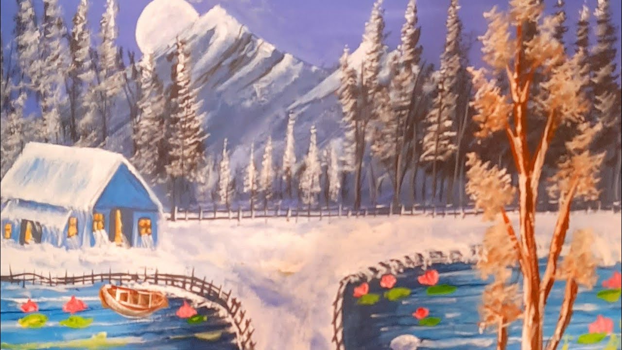 How to draw snowfall scenery, drawing and painting. - YouTube