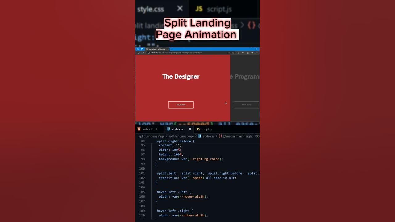 Split Landing Page Animation HTML CSS #shorts #js - YouTube