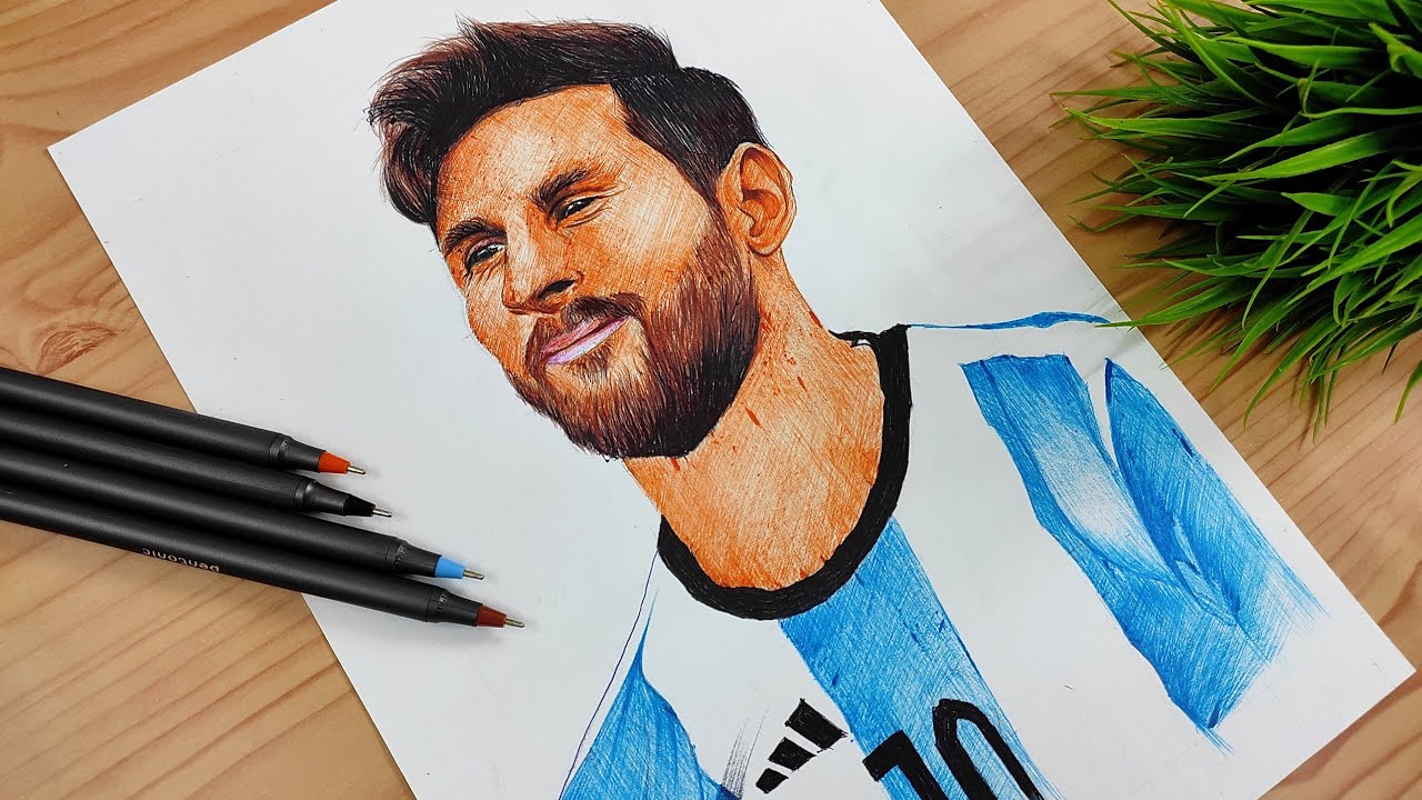 Leo Messi Drawing by Pen | Hatching Techniques | FIFA 2022 |Part 2 ...