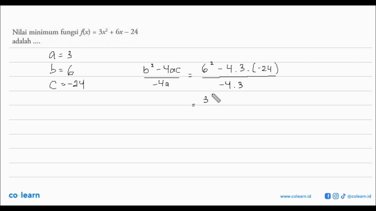 Nilai Minimum Fungsi F x 3x 2 6x 24 Adalah YouTube nilai-minimum-fungsi-f-x-3x-2-6x-24-adalah-youtube