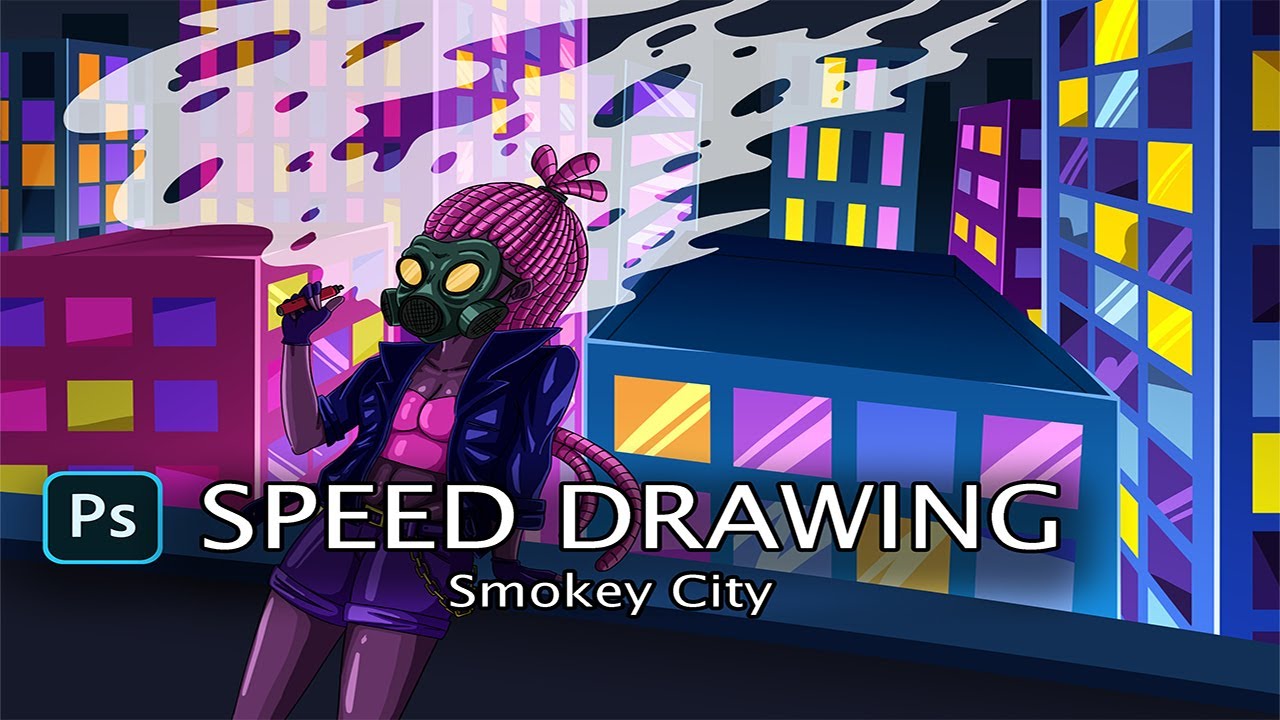 Smokey city ‑ Speed Draw (on Photoshop) - YouTube