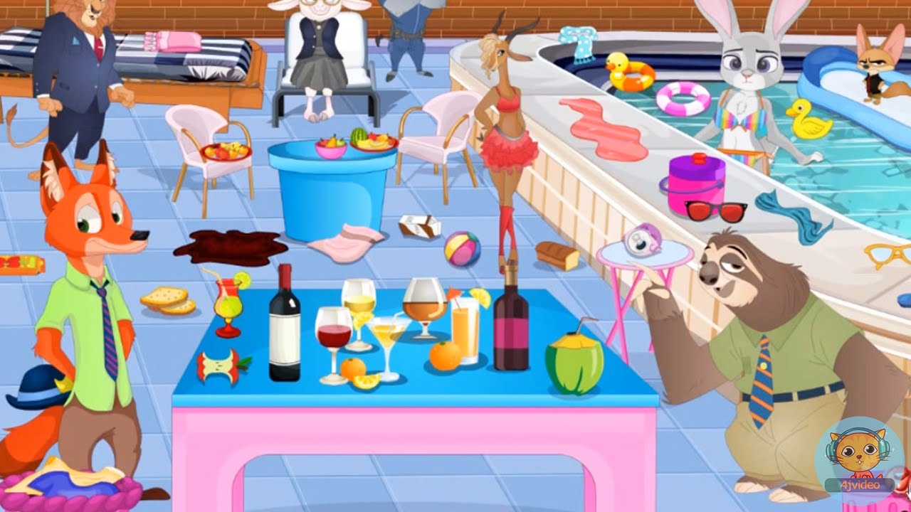 Zootopia Pool Party Cleaning - games videos for kids - 4jvideo - YouTube