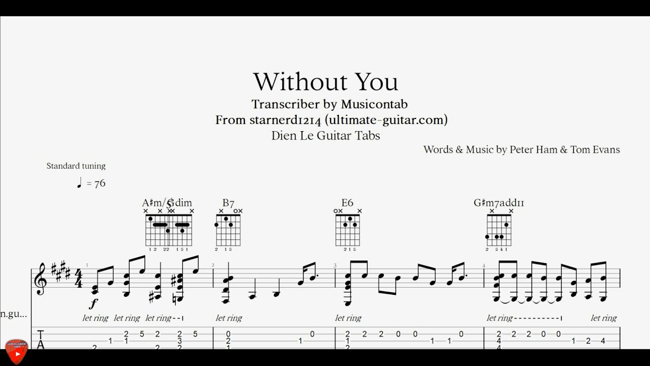 Without You - For Acoustic Guitar with Tabs - YouTube
