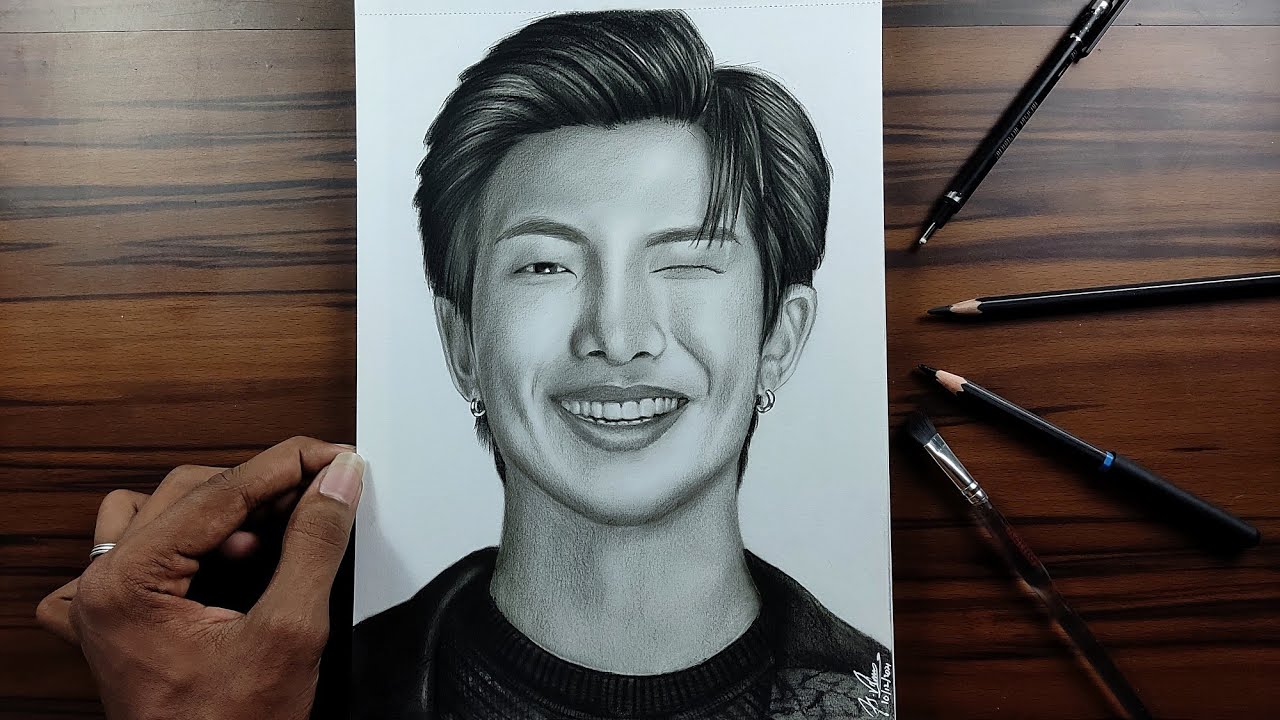 Drawing Kim Namjoon aka RM | #bts #btsdrawing #charcoal #realistic # ...