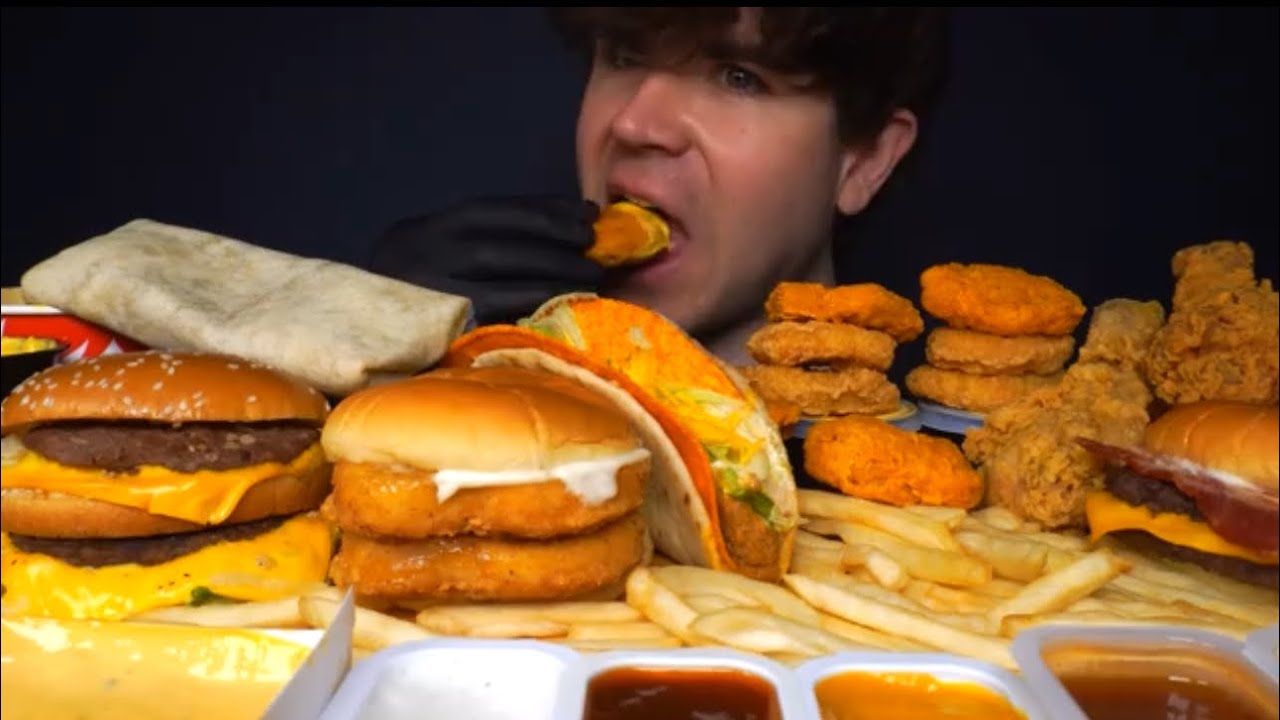 Mikey ASMR McDonald’s Big Mac cheeseburger chicken nuggets burrito taco ...