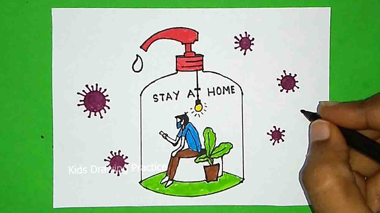 How to Draw Easy Poster of Stay Home Stay Safe | Awareness Drawing for ...
