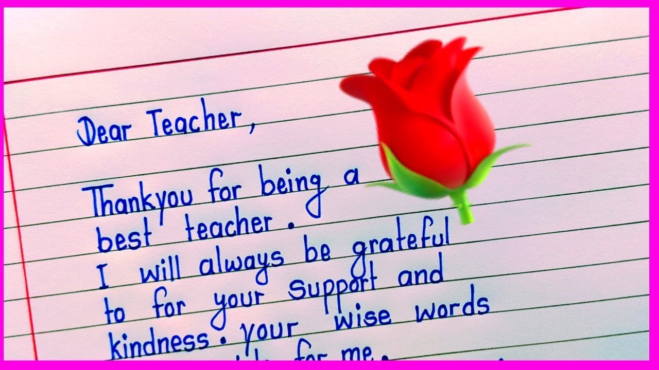 Thankyou note for teacher by student |Teachers day Letter in english ...