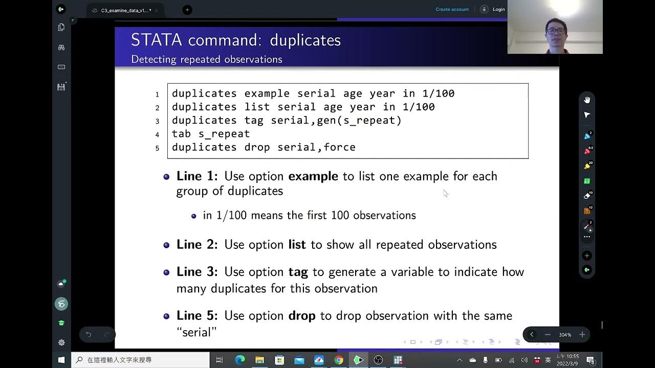 STATA Class 2-9: duplicates - YouTube