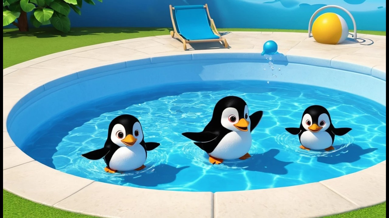 Five Little Penguins Jumping in the Pool | Funny and Cute Kids Nursery ...
