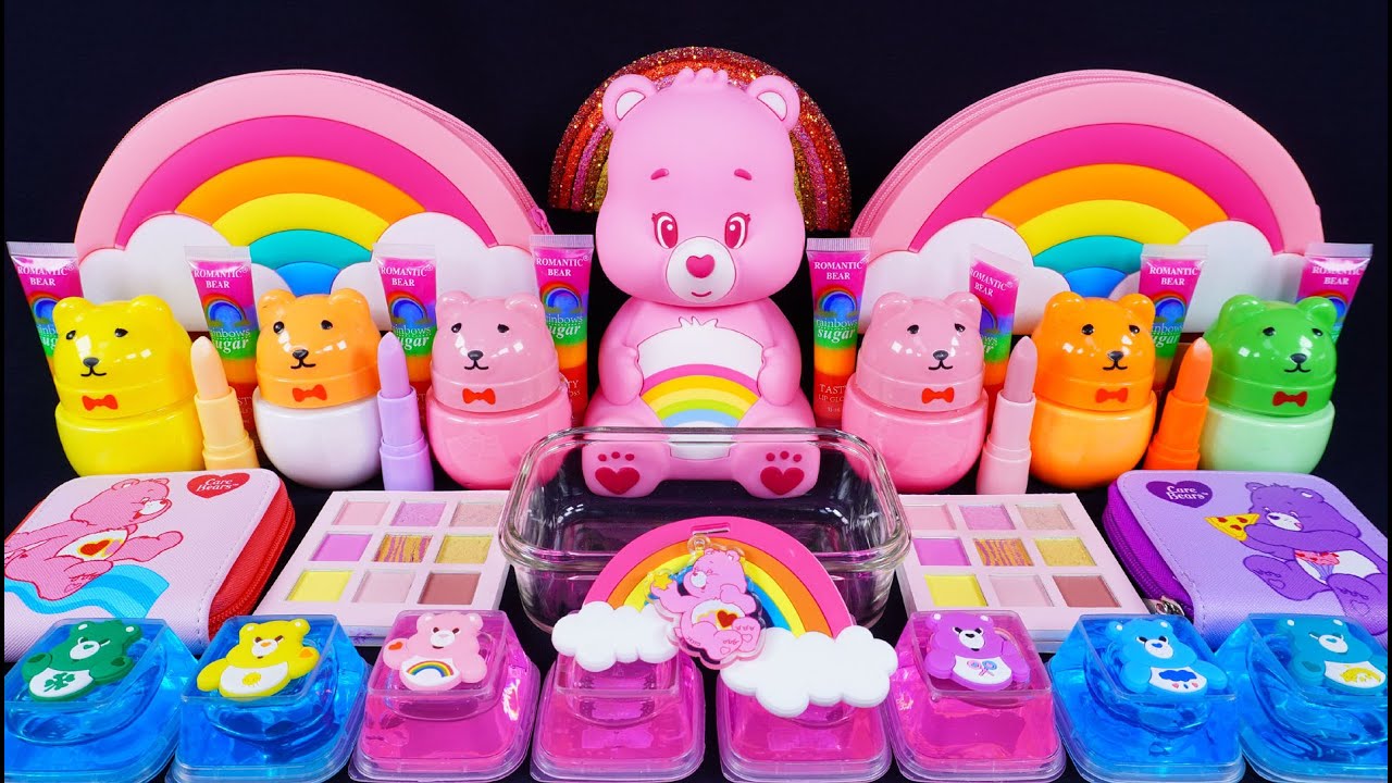 Mixing "Care bears" Eyeshadow & Makeup, parts, glitter into Slime # ...