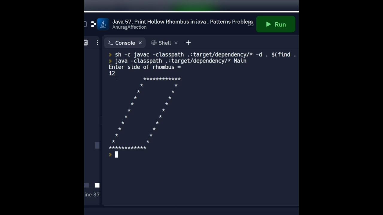 Java 57 • Printing Hollow Rhombus Patterns In Java Youtube