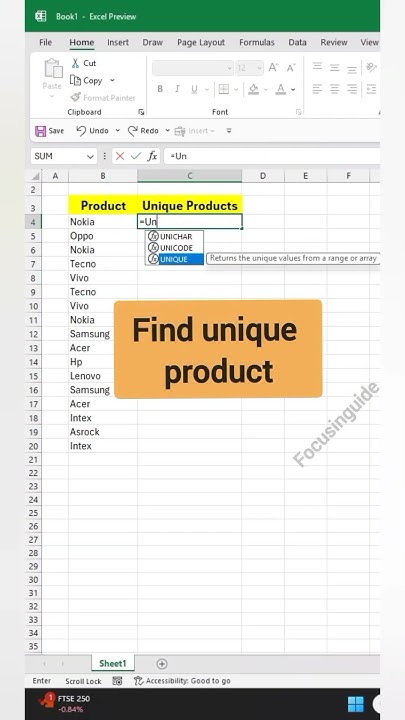 Master the UNIQUE Formula in Excel! 📊 #focusinguide #ExcelTips #UNIQUEformula #shorts - YouTube