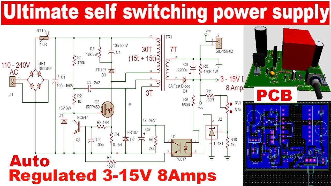 Ultimate Self-Switching Power Supply Auto-Regulated 3-15V 8Amps - YouTube