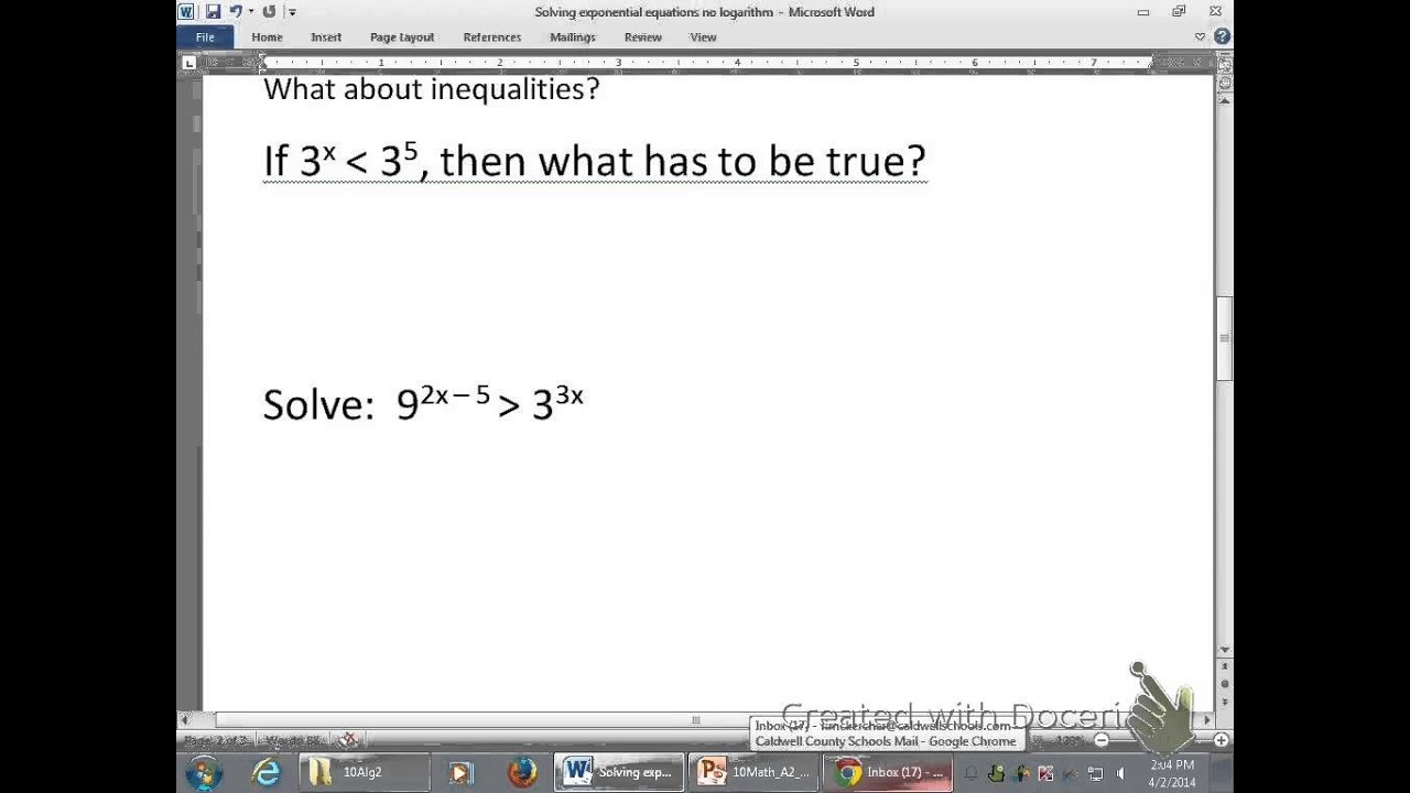 4 2 14 Solving Exponential Equations Without Logarithms YouTube 4-2-14-solving-exponential-equations-without-logarithms-youtube