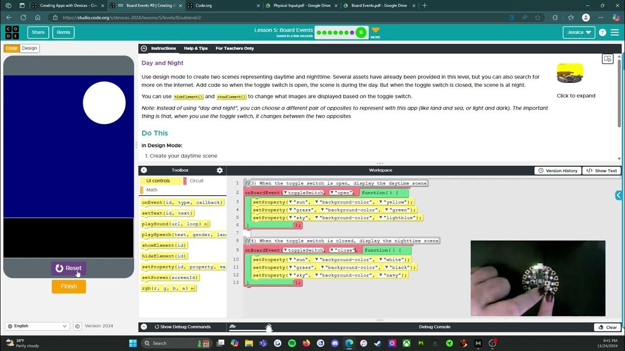 Code.org - Creating Apps with Devices - Circuit Playground: Lesson 5: Board Events: Level 8 ...