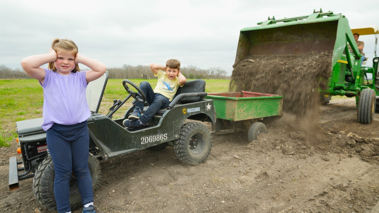 Kids Truck Hauls Dirt from Real Tractor | Tractors for kids - YouTube
