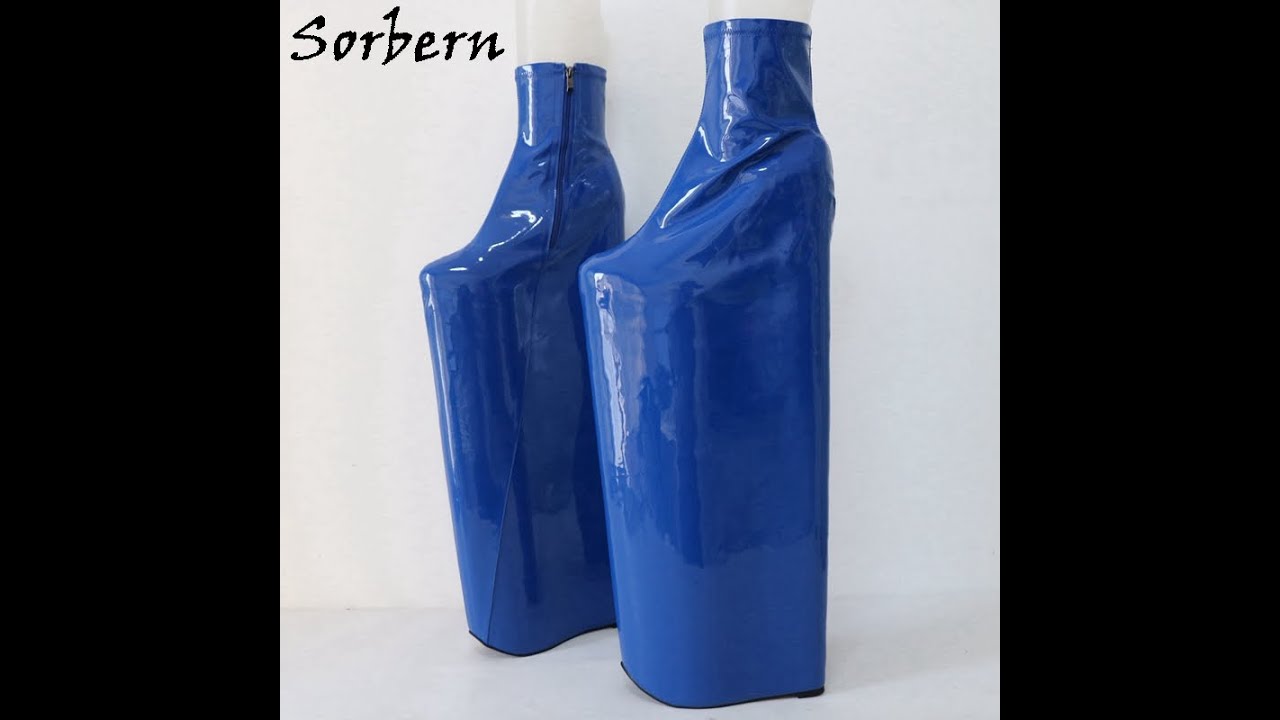 Sorbern Blue Fetish Drag Queen Boot Women 60cm Patent Hidden Platform ...