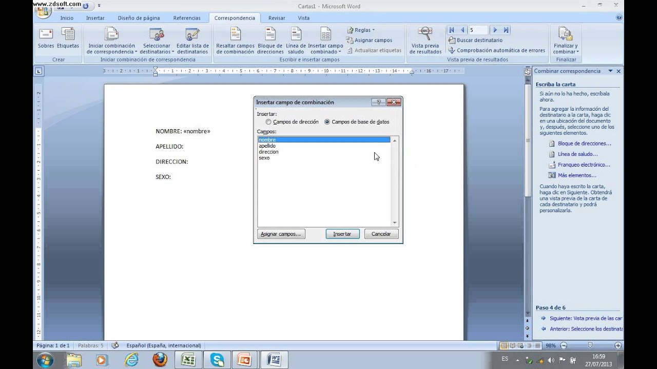 pasos para crear una correspondencia en word - YouTube