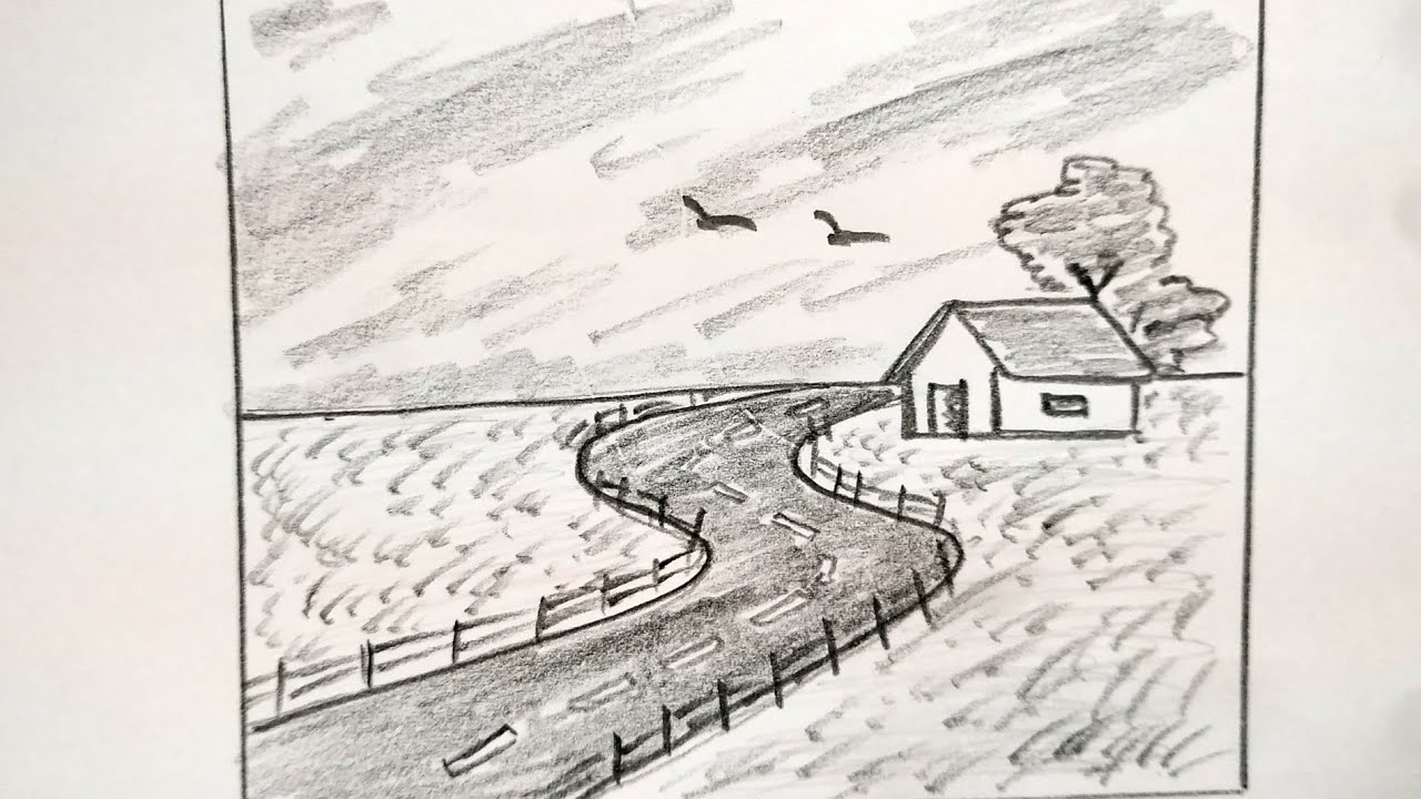 scenery drawing for kids | how to draw a scenery drawing | step by step ...