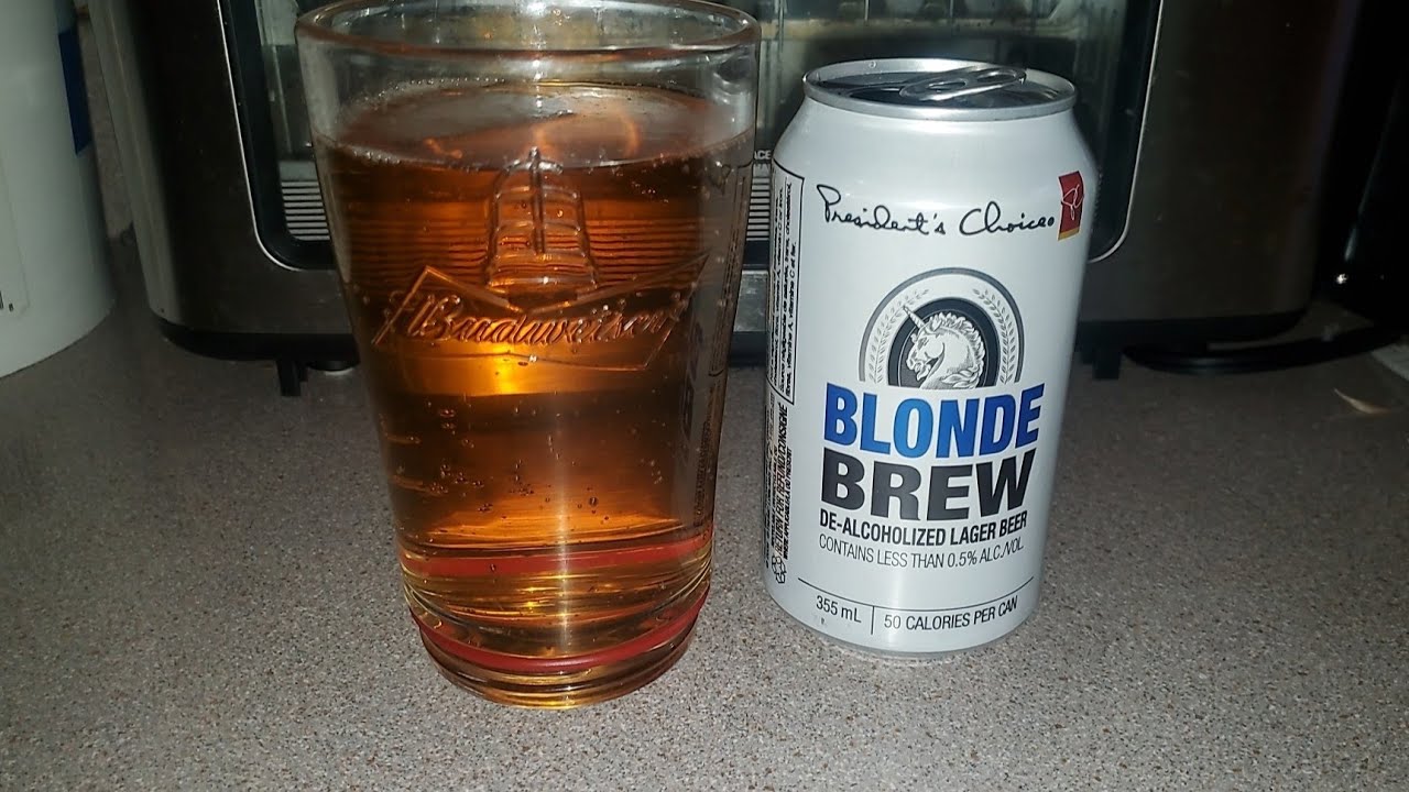 Presidents choice Blonde Brew Non alcoholic Beer 🍺 in a Budweiser Glass ...