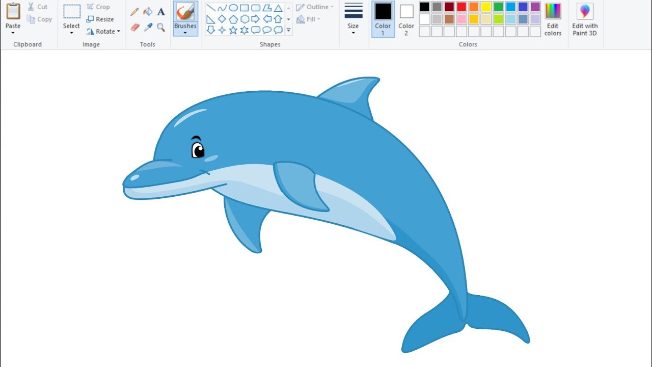 How to draw Dolphin Fish in computer using Ms Paint | Fish Drawing. # ...