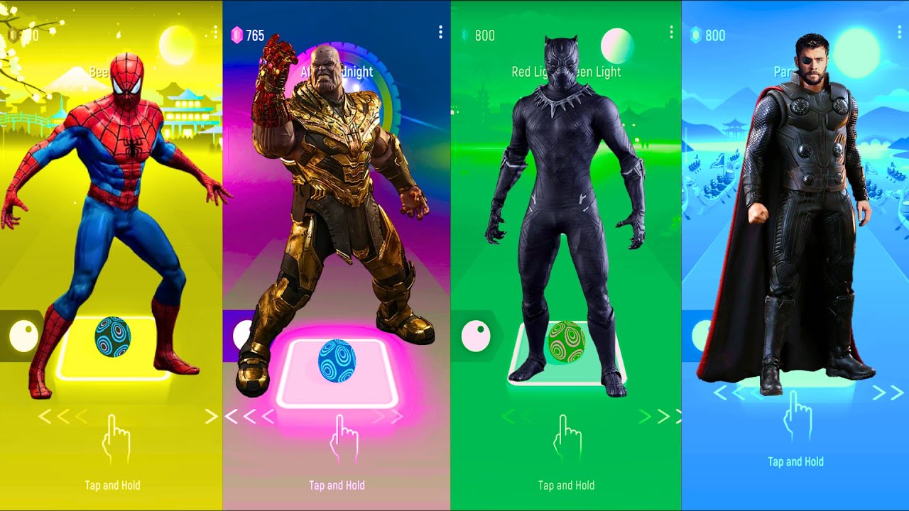Spiderman 🆚 Thanos 🆚 Black Panther 🆚 Thor | SuperHeroes Tiles Top - YouTube