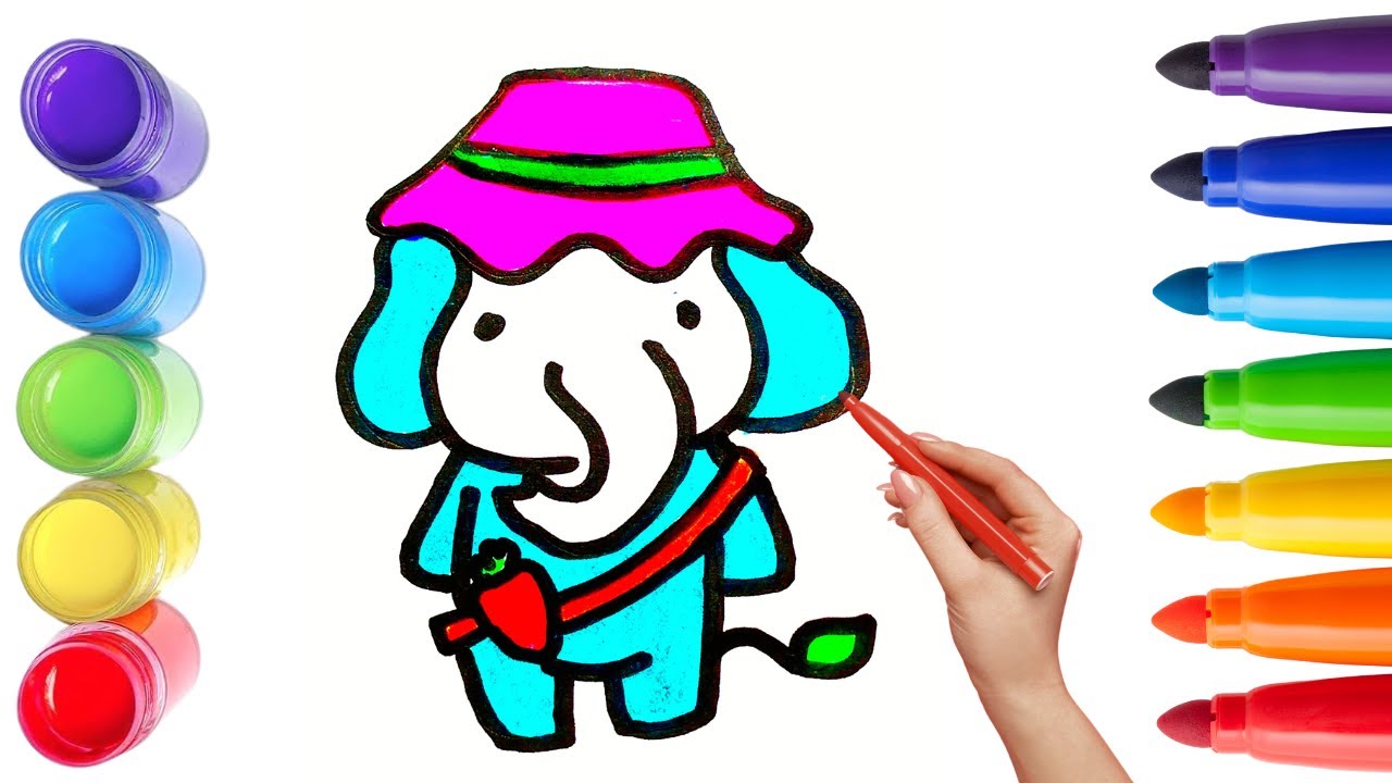 How To Draw cute ELEPHANT Drawing, Painting & Coloring For Kids and ...
