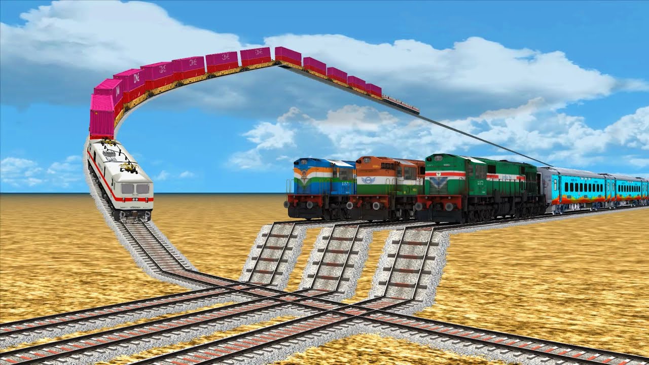 FOUR TRAINS Running FAST On MOST EXTREME FLYING Railroad Tracks 😱🔥 ...