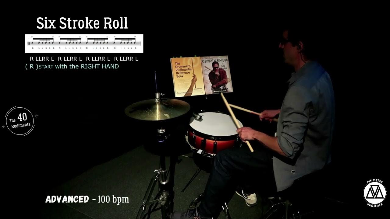 SIX STROKE ROLL-ADVANCED 100 bpm-R-RIGHT HAND-The 40 Rudiments-TECHNIQUE-WRISTS-DOUBLES - YouTube