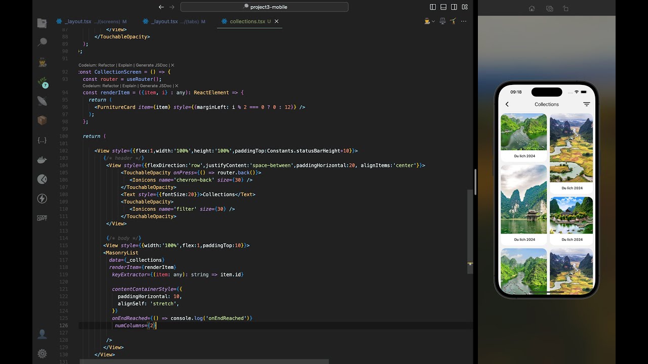 ⚡ Mysecondapp React Native With Expo P17 Layout Collections Masonry Screen Youtube