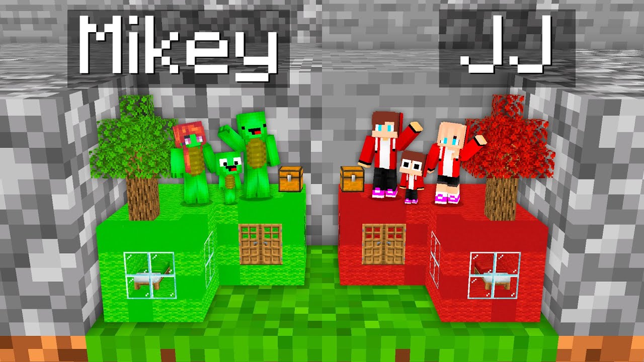 Mikey Family vs JJ Family TINY CHUNK Survival Battle in Minecraft (Maizen) - YouTube