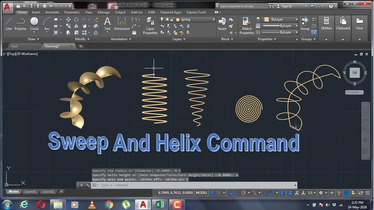 Helix and sweep command Autocad - YouTube