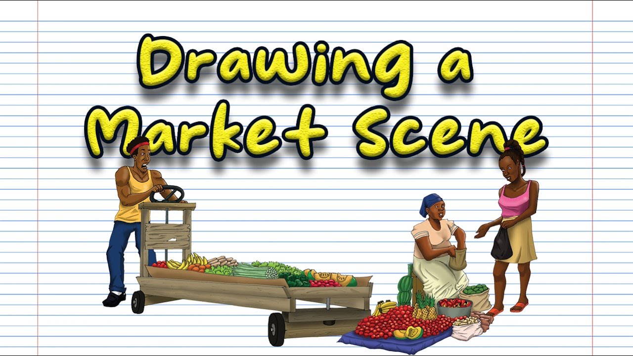 drawing a market scene - YouTube