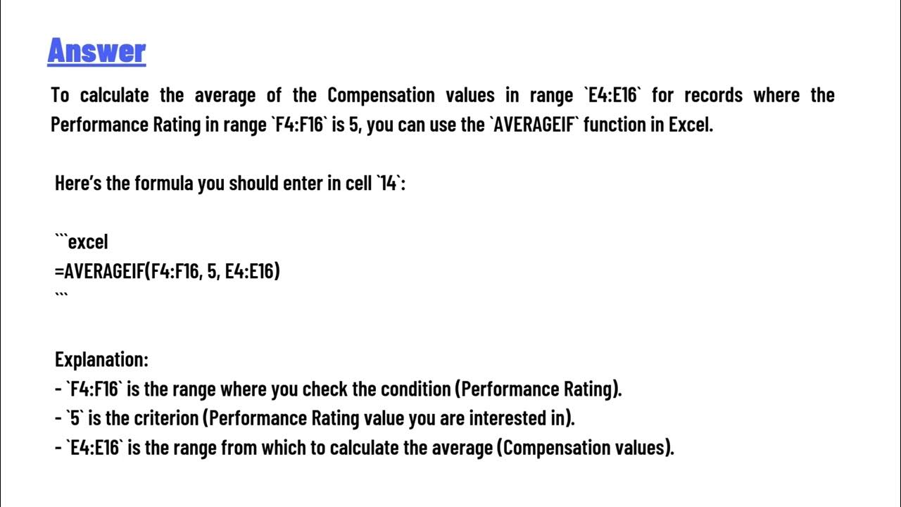 Task Instructions In cell 14, enter a formula using the AVERAGEIF function to calculate the ...